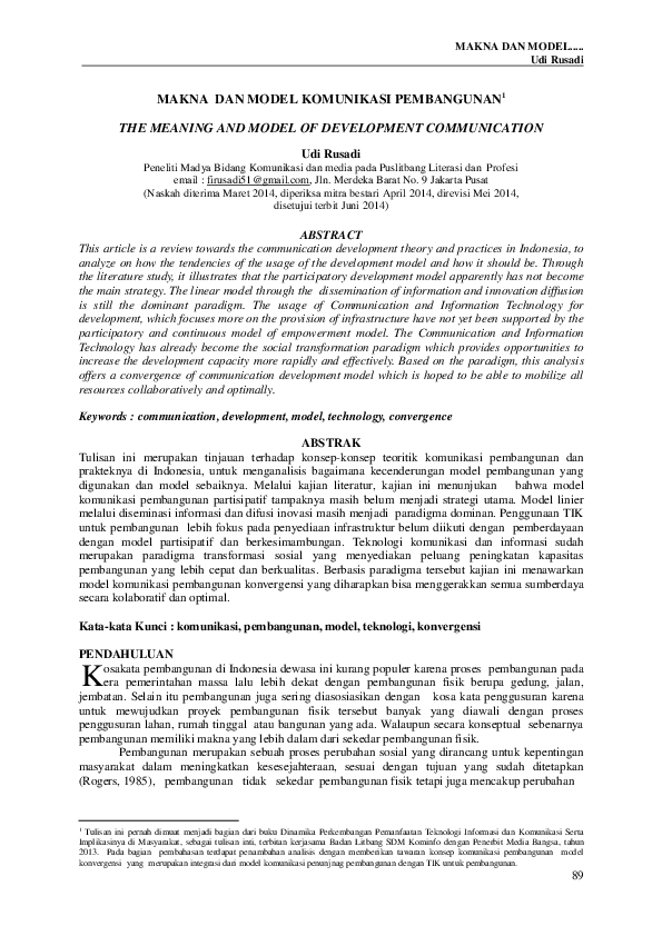 (PDF) The Meaning and Model of Development Communication