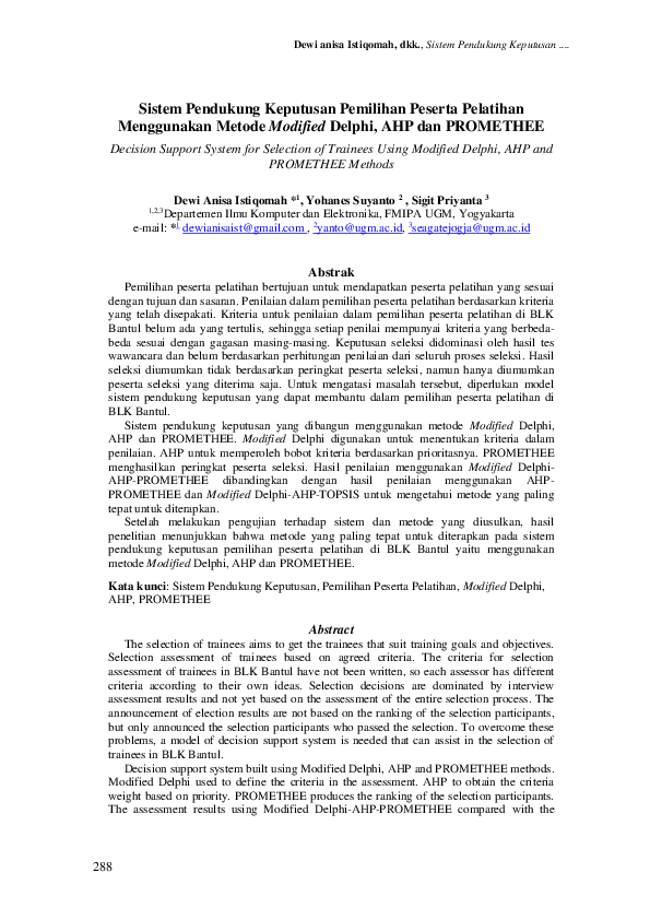 (PDF) Decision Support System for Selection of Trainees Using Modified Delphi, AHP and PROMETHEE ...