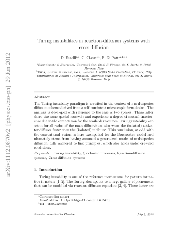 (PDF) Multispecies reaction diffusion models and the Turing instability revisited