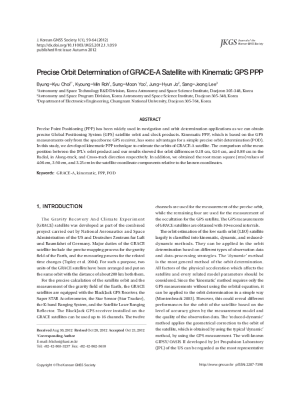 Pdf Precise Orbit Determination Of Grace A Satellite With Kinematic Gps Ppp