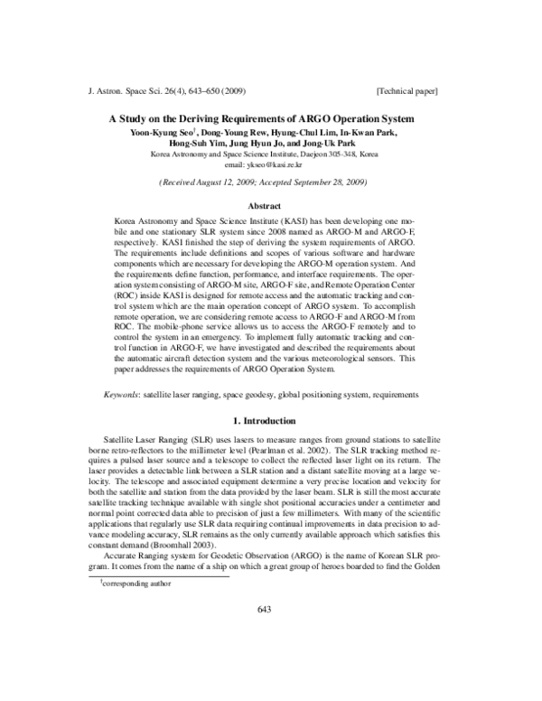 (PDF) A Study on the Deriving Requirements of ARGO Operation System