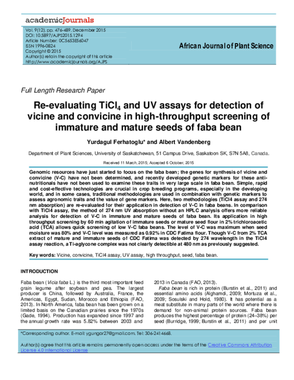(PDF) Re-evaluating TiCl4 and UV assays for detection of vicine and ...