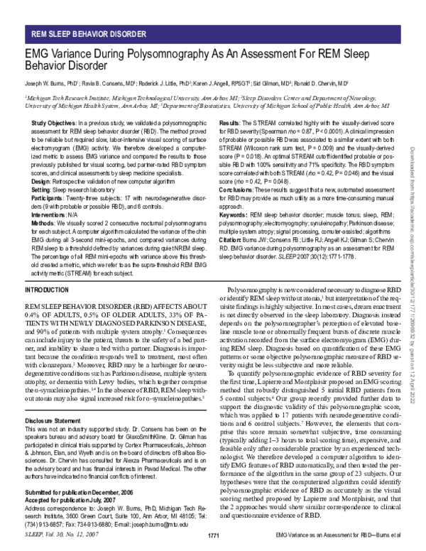 (PDF) EMG Variance During Polysomnography As An Assessment For REM ...