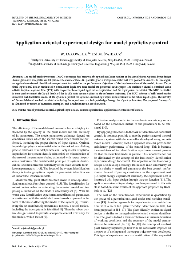 Pdf Application Oriented Experiment Design For Model Predictive