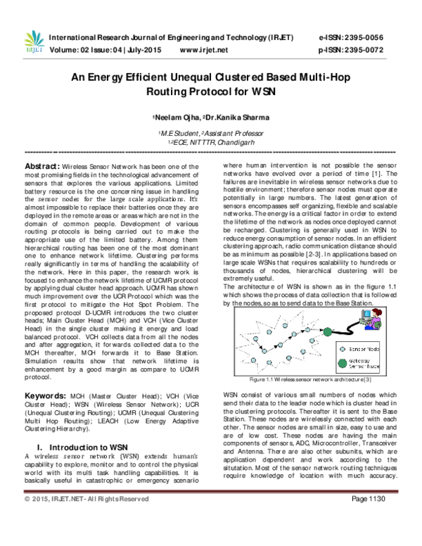 (PDF) An Energy Efficient Unequal Clustered Based Multi-Hop Routing Protocol for WSN