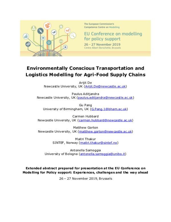 (PDF) Environmentally Conscious Transportation and Logistics Modelling for Agri-Food Supply Chains
