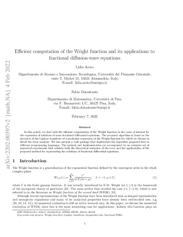 Pdf Efficient Computation Of The Wright Function And Its Applications 0238