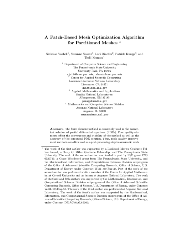 Pdf A Patch Based Mesh Optimization Algorithm For Partitioned Meshes