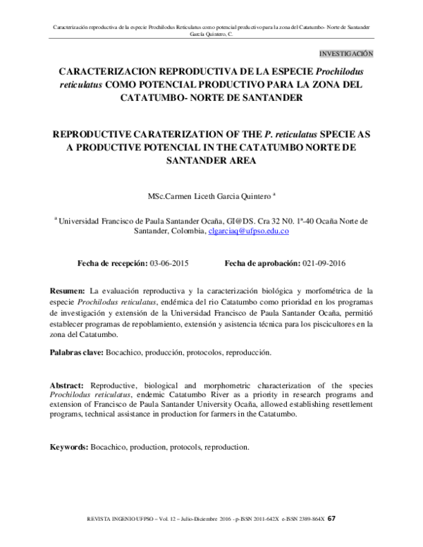 (PDF) Caracterización reproductiva de la especie Prochilodus ...