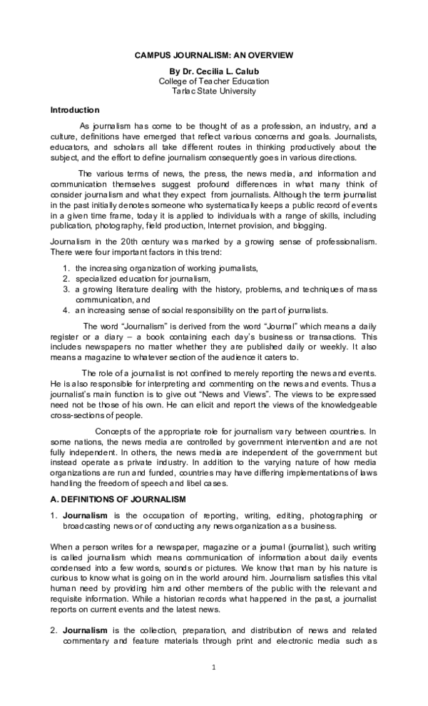 (DOC) CAMPUS JOURNALISM: AN OVERVIEW