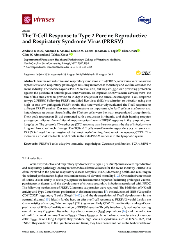 (PDF) The T-Cell Response to Type 2 Porcine Reproductive and ...