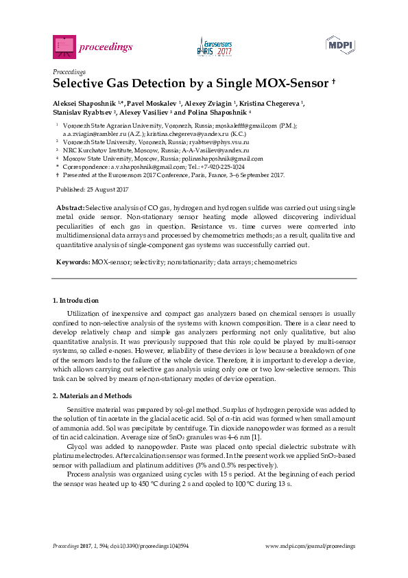 (PDF) Selective Gas Detection by a Single MOX-Sensor