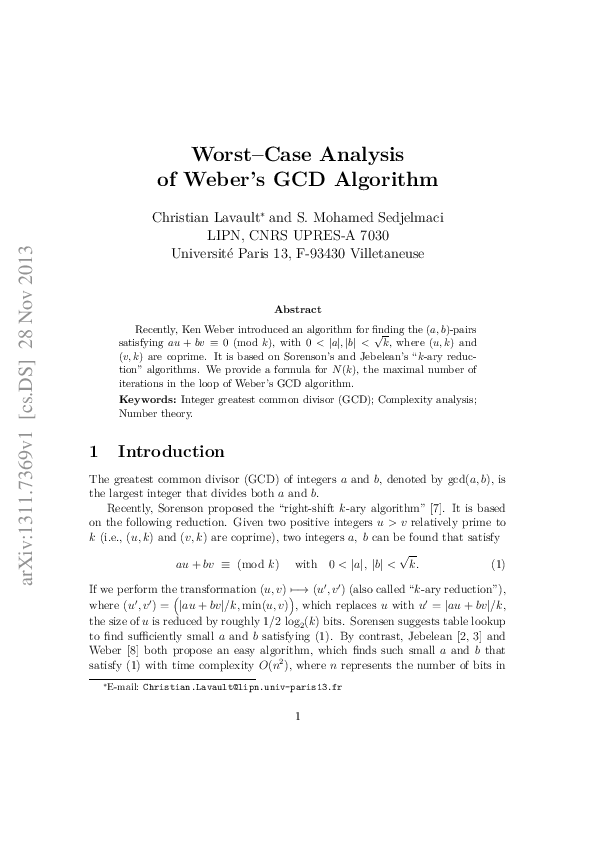 (PDF) Worst-Case Analysis of Weber's Algorithm
