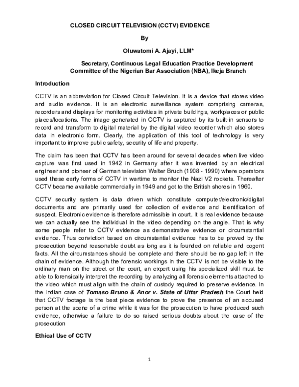 (PDF) CLOSED CIRCUIT TELEVISION (CCTV) EVIDENCE