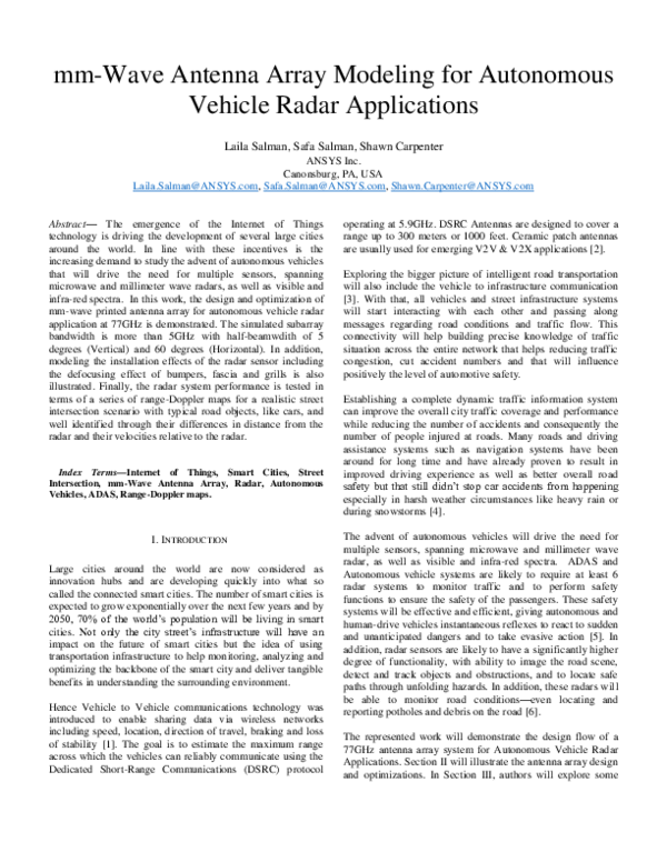 (PDF) mm-Wave Antenna Array Modeling for Autonomous Vehicle Radar ...