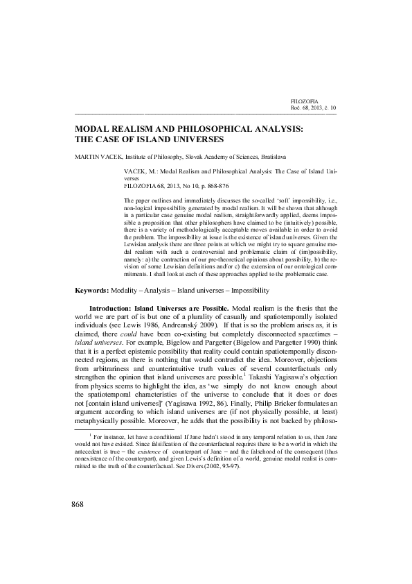 (PDF) Modal Realism and Philosophical Analysis: The Case of Island ...
