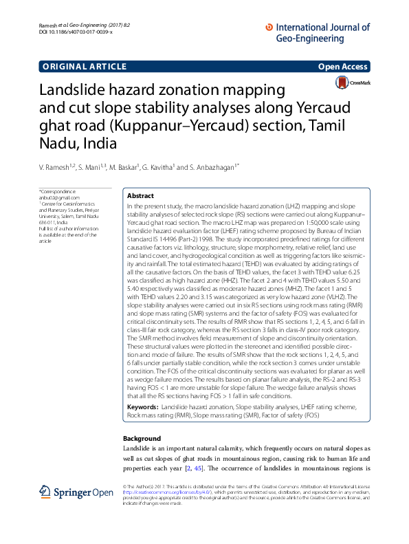 (PDF) Landslide hazard zonation mapping and cut slope stability analyses along Yercaud ghat road ...