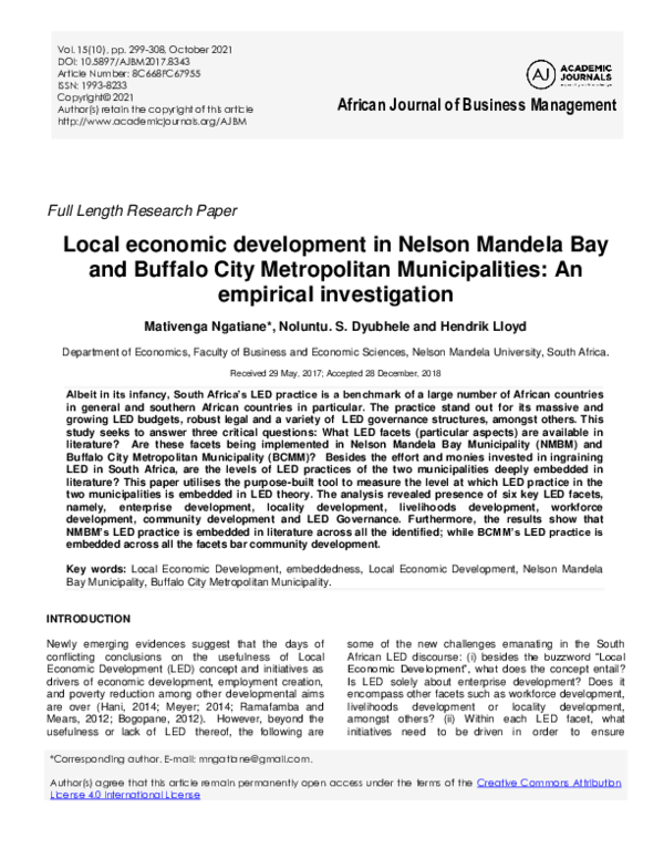 (PDF) Local economic development in Nelson Mandela Bay and Buffalo City ...