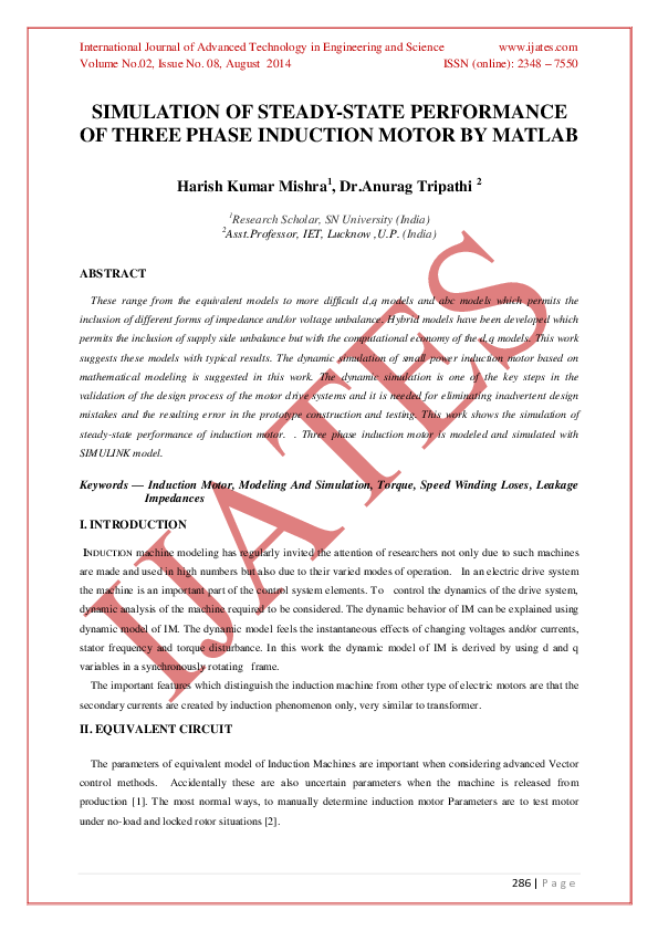 Pdf Simulation Of Steady State Performance Of Three Phase Induction