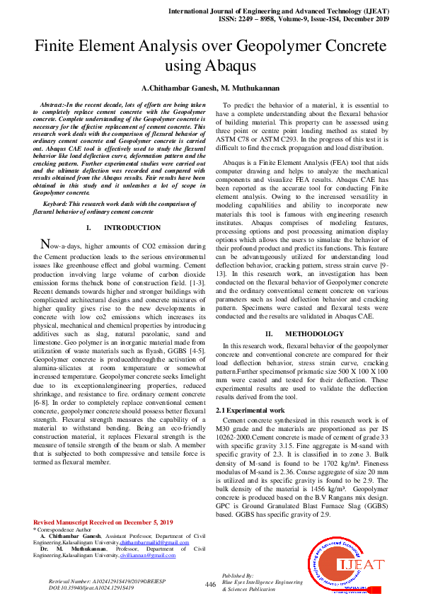 Pdf Finite Element Analysis Over Geopolymer Concrete Using Abaqus