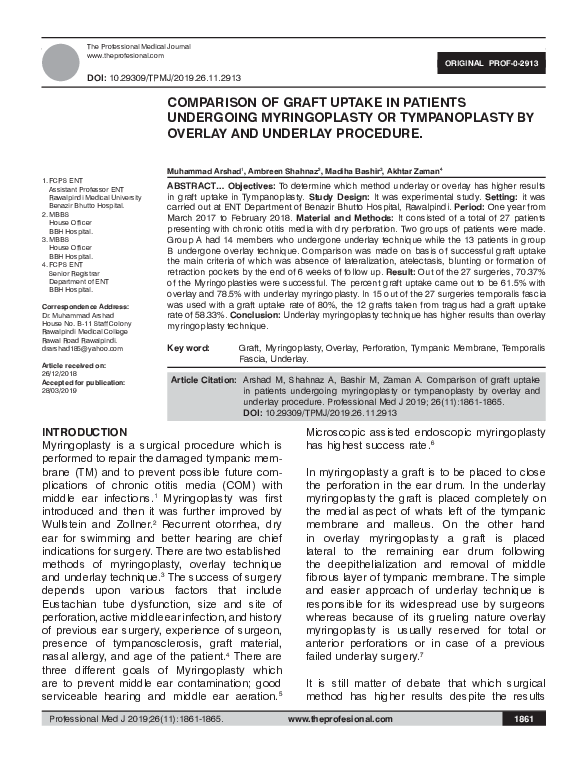 (PDF) Comparison of graft uptake in patients undergoing myringoplasty ...