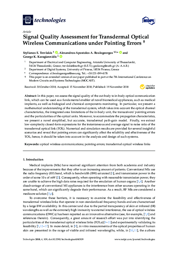 (PDF) Signal Quality Assessment for Transdermal Optical Wireless ...