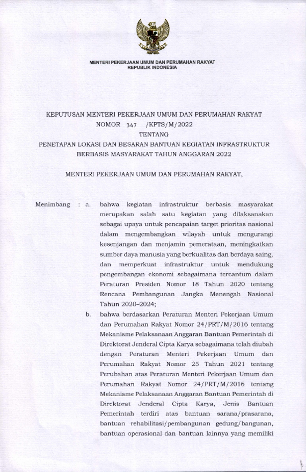 (PDF) KEPUTUSAN MENTERI PEKERJAAN UMUM DAN PERUMAHAN RAKYAT REPUBLIK INDONESIA TENTANG LOKASI ...