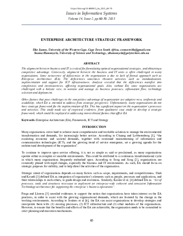 (PDF) Enterprise Architecture Strategic Framework