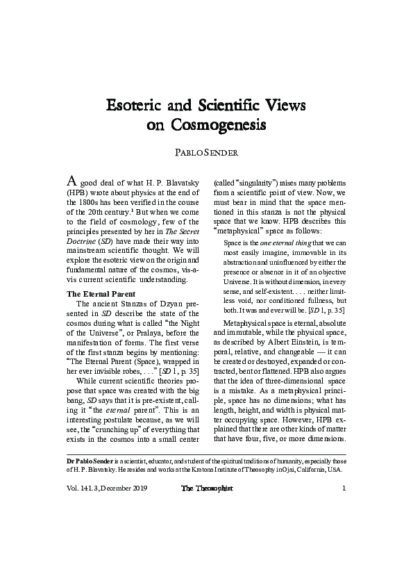 (PDF) Esoteric and Scientific Views on Cosmogenesis