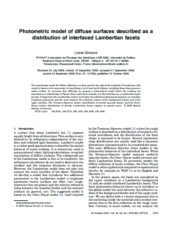 (PDF) Photometric model of diffuse surfaces described as a distribution ...
