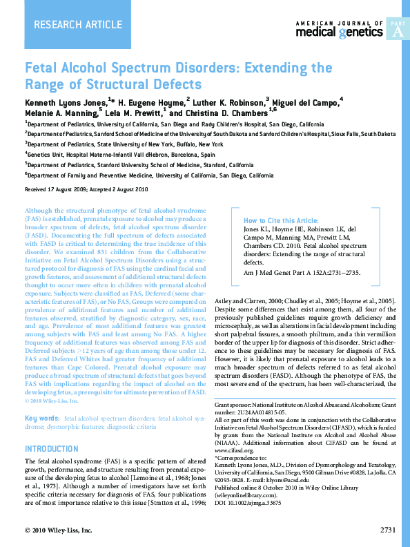 (PDF) Fetal alcohol spectrum disorders: Extending the range of ...