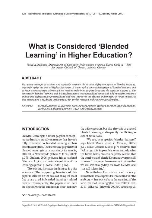 (PDF) What is Considered ‘Blended Learning’ in Higher Education?