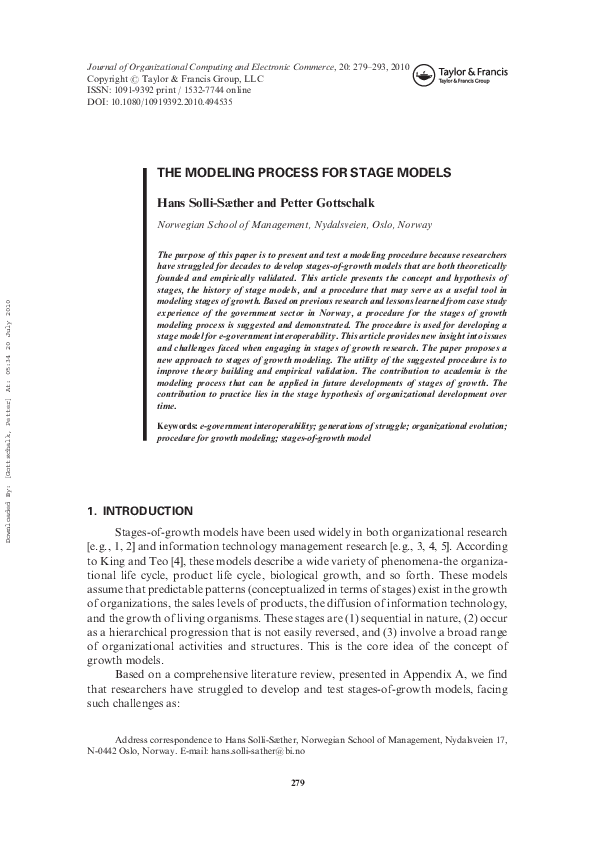 (PDF) The Modeling Process for Stage Models