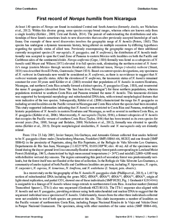 (PDF) Phillips et al. 2015 Meso Herp - First record of Norops humilis ...