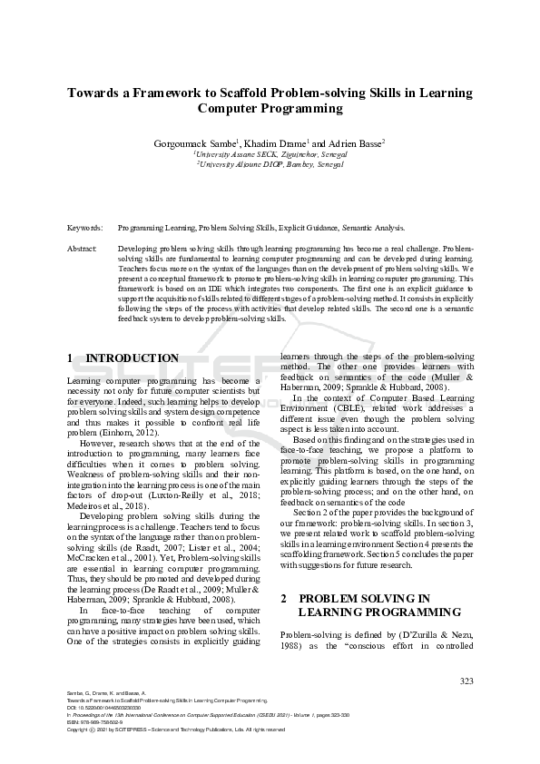 (PDF) Towards a Framework to Scaffold Problem-solving Skills in Learning Computer Programming