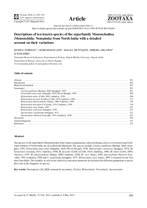 (PDF) Descriptions of ten known species of the superfamily Mononchoidea ...