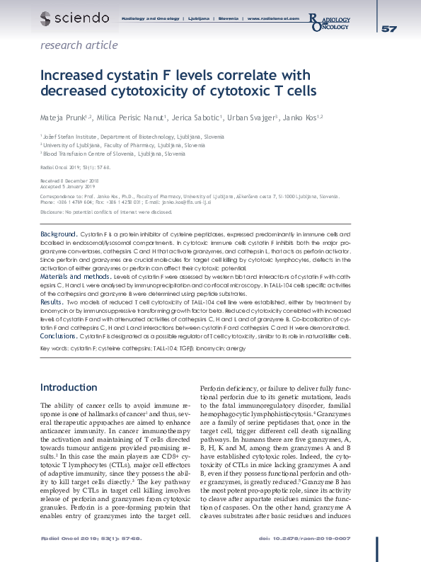 (PDF) Increased cystatin F levels correlate with decreased cytotoxicity ...