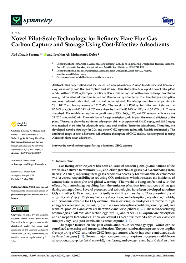 (PDF) Novel Pilot-Scale Technology for Refinery Flare Flue Gas Carbon ...