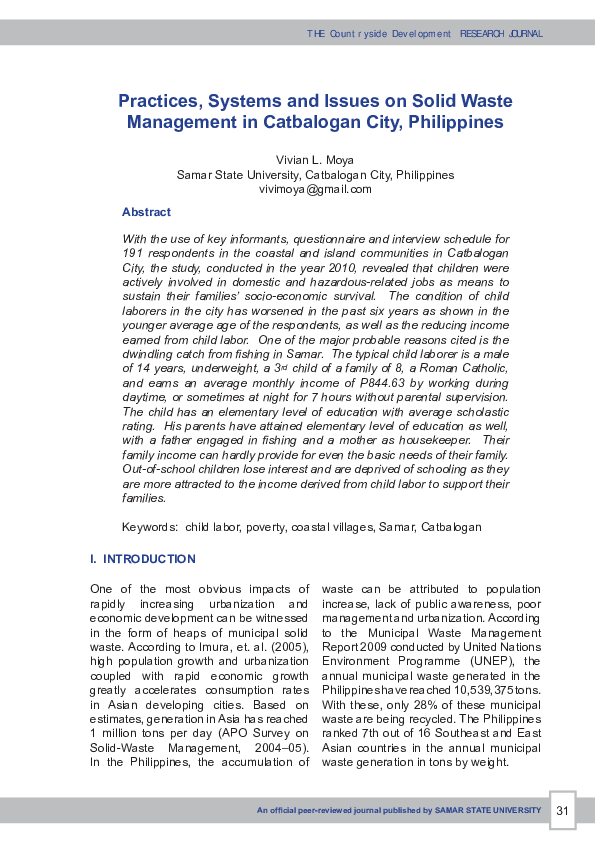 (PDF) Practices, Systems and Issues on Solid Waste Management in ...