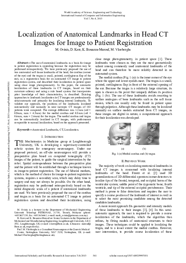 (PDF) Localization of Anatomical Landmarks in Head CT Images for Image ...