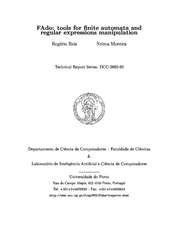 (PDF) FAdo¦ tools for finite automata and regular expressions manipulation