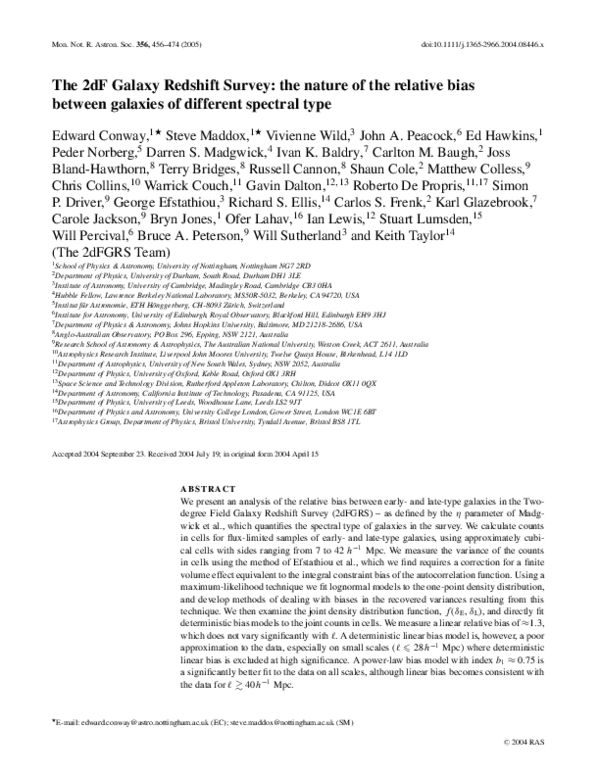 (PDF) The 2dF Galaxy Redshift Survey: the nature of the relative bias ...