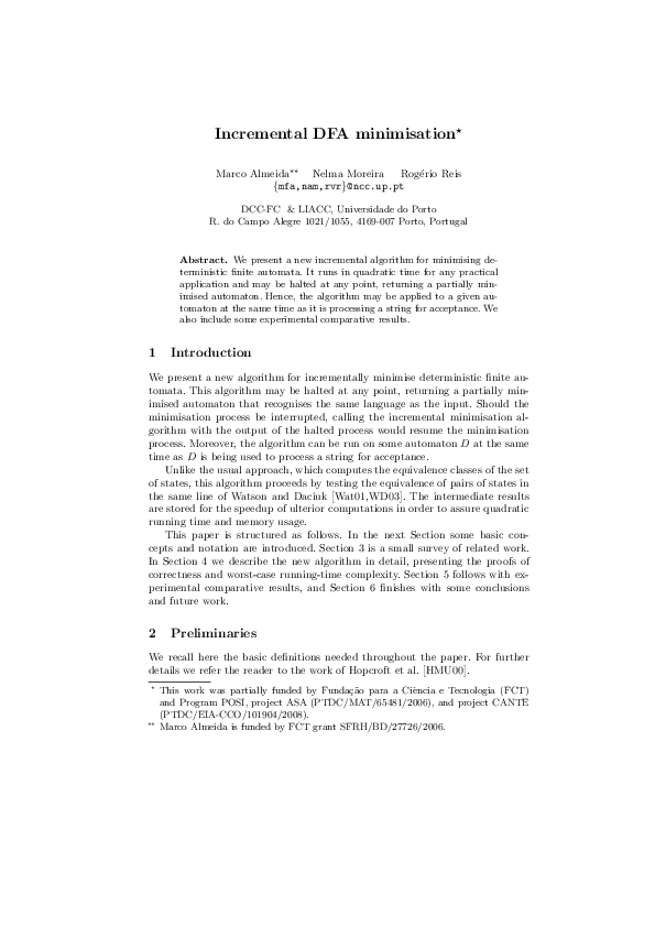 (PDF) Incremental DFA minimisation