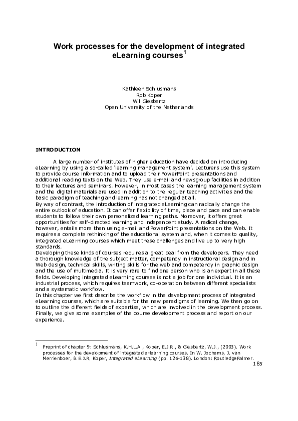 (PDF) Work processes for the development of integrated e-learning courses