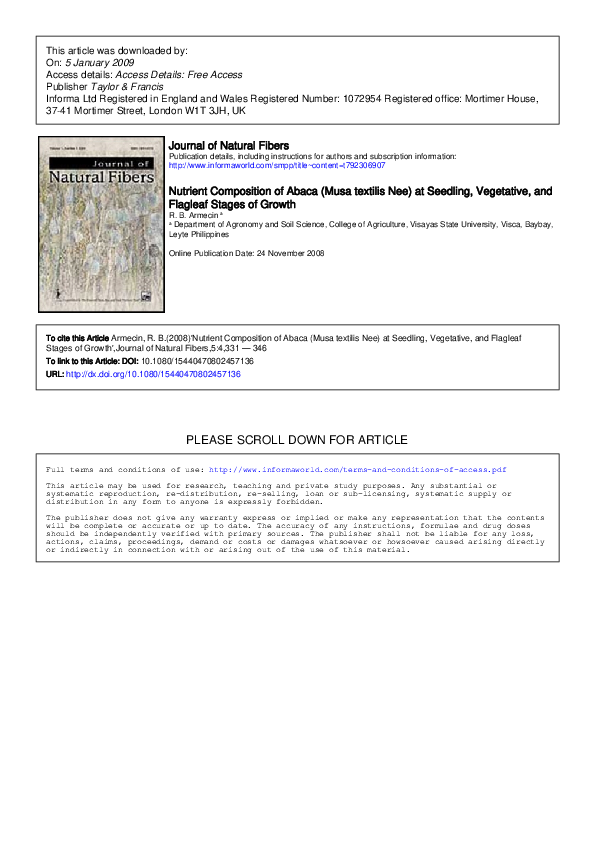 (PDF) Nutrient Composition of Abaca ( Musa textilis Nee) at Seedling ...