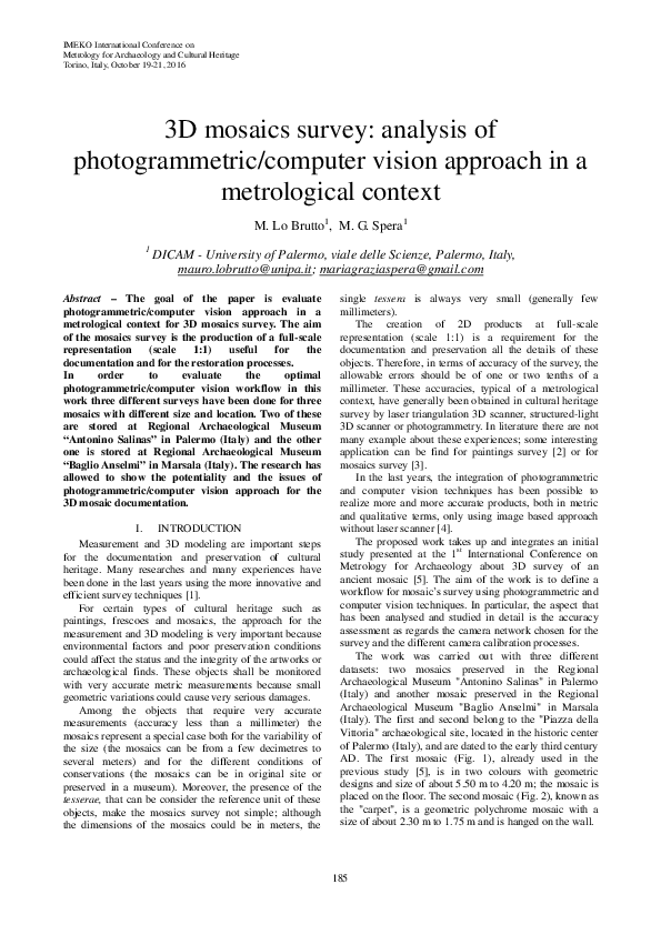 (PDF) 3D mosaics survey: analysis of photogrammetric/computer vision ...