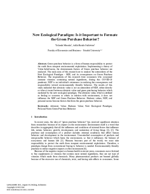 (PDF) New Ecological Paradigm: Is it Important to Formate the Green ...