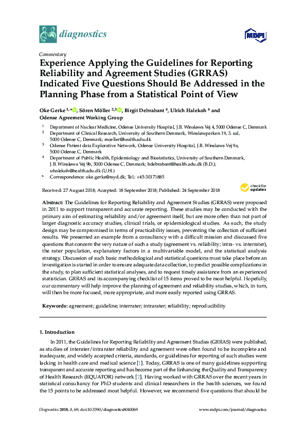 (PDF) Experience Applying the Guidelines for Reporting Reliability and ...