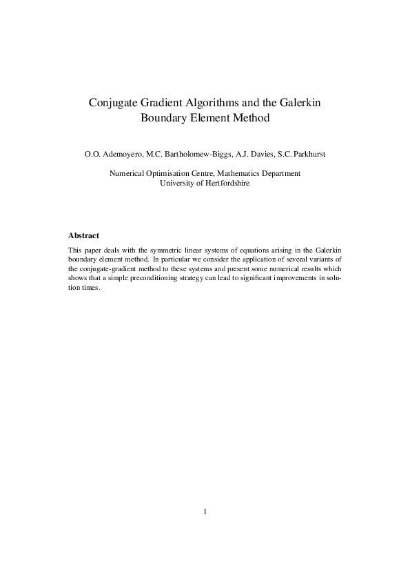 (PDF) Conjugate gradient algorithms andthe Galerkin boundary element method