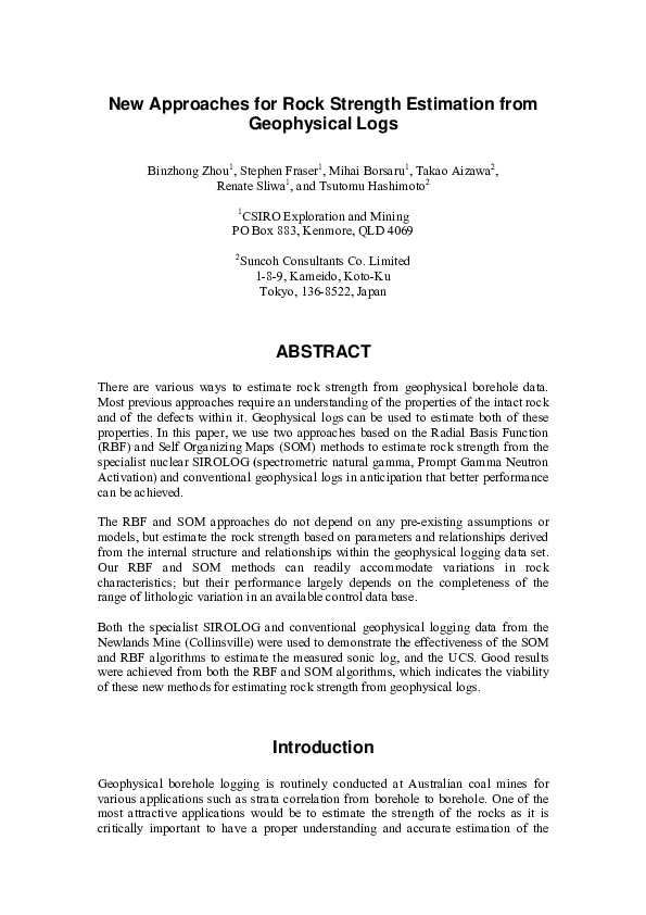 (PDF) New Approaches for Rock Strength Estimation from Geophysical Logs